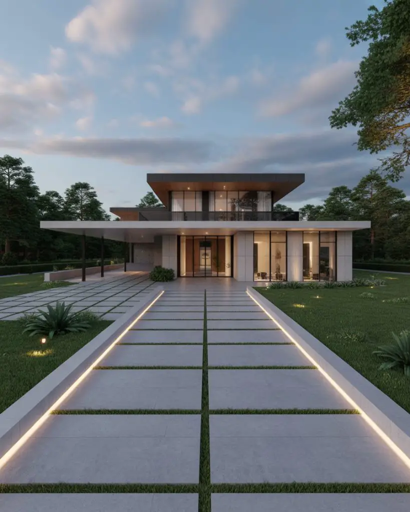 Modern Driveway 76 Ideas 2025: Design Concrete Pavers, Lighting, and ...