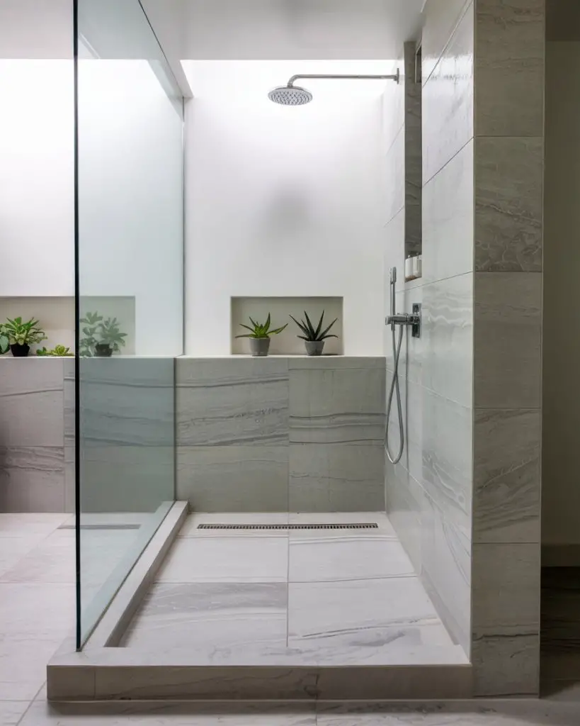 No Door Showers Walk In 2025: 56 Ideas Walk In Half Walls, Small Spaces ...